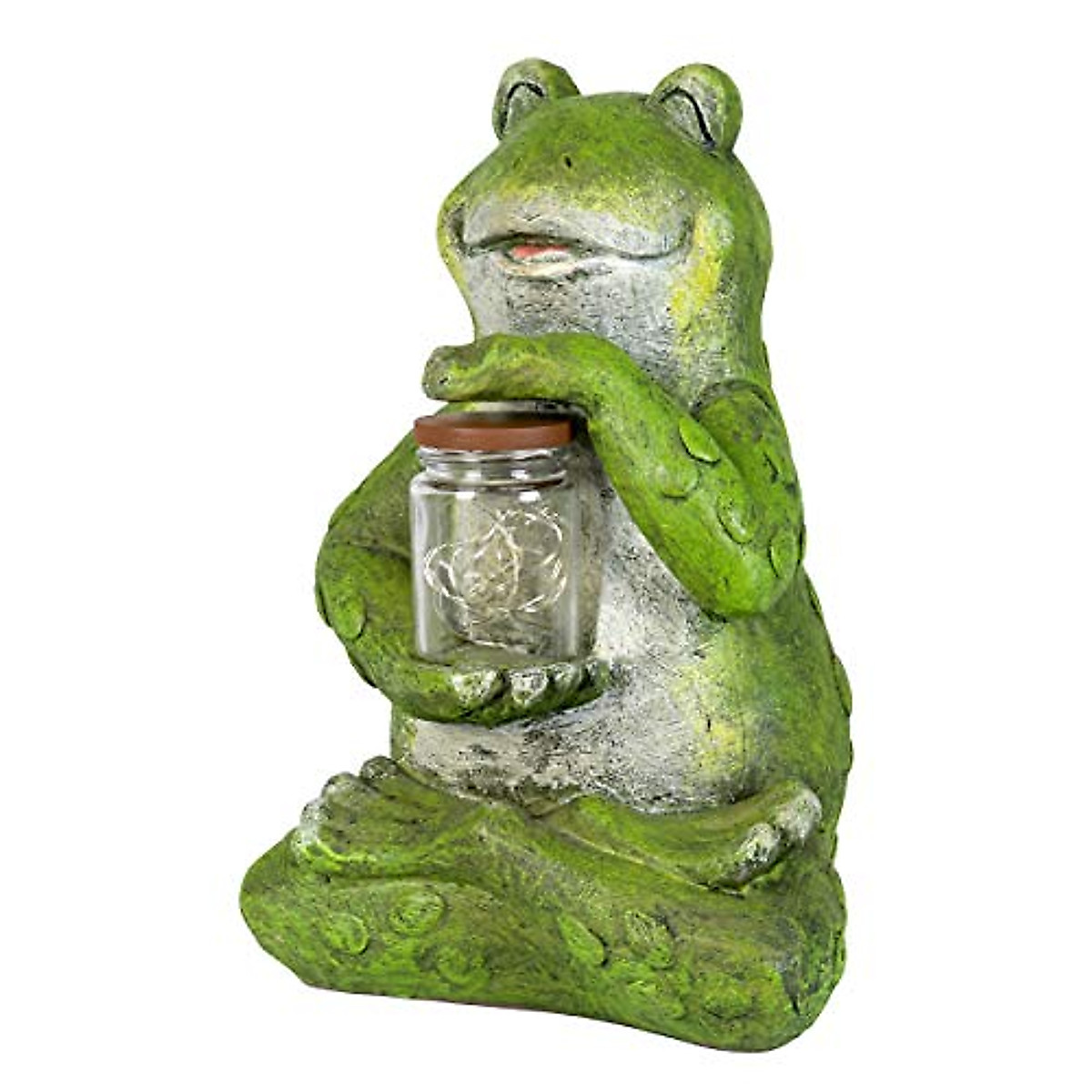 Exhart Garden Sculpture, Frog Solar Garden Statue with Glass Jar, 8 LED Firefly Lights, Outdoor Garden Decoration, 7 x 6 x 11 Inch