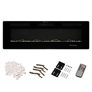 Electric Fireplace, 60 inch Recessed Wall Mounted Fire Place Heater with Remote Control Timer LED Adjustable Flame for Living Room Bedroom