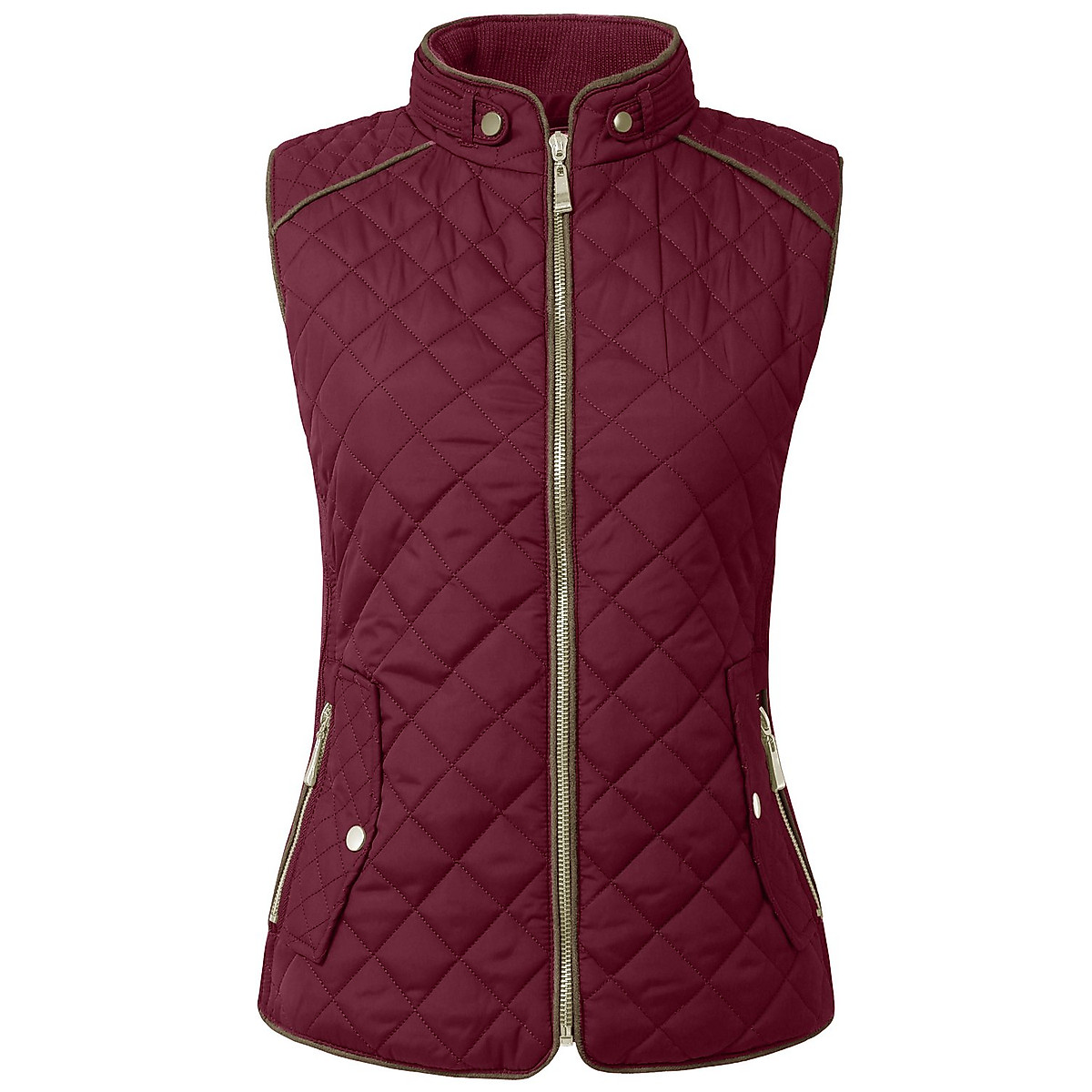 NE PEOPLE Women’s Quilted Vest – Lightweight Sleeveless Full Zip Up Casual Stand Collar Padding Gilet Jacket with Pockets NEWV40 Burgundy S