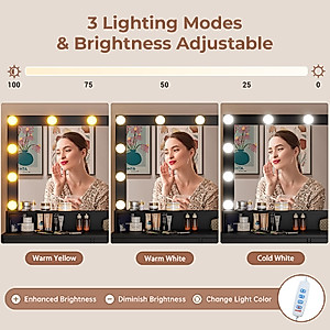 HAUOMS 63" W Vanity Desk with Mirror & Power Outlet, Makeup Vanity with 5 Drawers, 3 Storage Shelves, 1 Cabinet, Black Vanity with Lighted Mirror, Dressing Table for Bedroom,Black