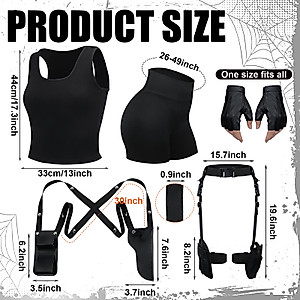 Jiuguva 5 Pcs Halloween Thigh Holsters Costume Includes Black Racerback Sleeveless Crop Tank Tops Running Shirt Spandex Shorts for Women Half Finger Driving Gloves Drop Leg Gun Holster Drop Leg Pouch