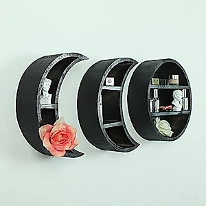Yudanny Moon Shelf, Wooden Wall Hanging Display Shelf Moon Phase Shelf Wall Decor for Home Office, Black (1833472120967AM103US66)