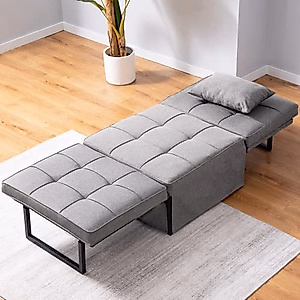 CECER Convertible Chair Bed 4 in 1 | Convertible Ottoman Guest Bed with Pullout Couch Sleeper Sofa | Foldable Guest Bed for Watching TV Reading Sleeping Resting- Light Grey