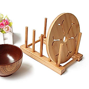 YWSHF Bamboo Wooden Dish Rack Dishes Drainboard Drying Drainer Storage Holder Stand Kitchen Cabinet Organizer for Dish/Plate/Bowl/Cup/Pot Lid/Book