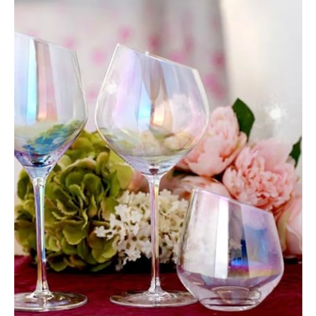 Luxrify Enhance Your Wine Experience Iridescent Wine Glasses - Premium Quality, Unique Design at Rim, Long Stemware, Hand-Blown & Perfect for Wine Lovers, Colored Stemware (Set Of 6)