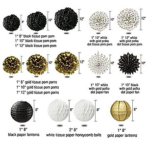 Birthday Decorations Black Happy Birthday Banner Paper Flowers Tissue Paper Pom Poms Paper Lanterns Paper Fans for Birthday Party