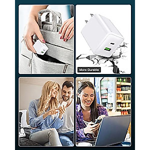 2 Pack USB C Wall Charger, PLSFLICK 20W Dual Port Power Delivery Fast Type C Charging Block Plug Adapter for iPhone 14 13 12 Pro Max Mini XR XS SE, Ipad, Airpods, Samsung Galaxy(White)