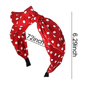 Polka Dot Bunny Ear Knotted Bow Headbands - Vintage Hair Accessories for Women and Girls with Non-Slip Top Knot