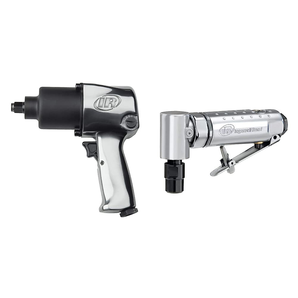 Ingersoll Rand 231C 1/2” Drive Air Impact Wrench & 301B Air Die Grinder – 1/4", Right Angle, 21,000 RPM, Ball Bearing Construction, Safety Lock, Aluminum Housing, Lightweight Power Tool, Black