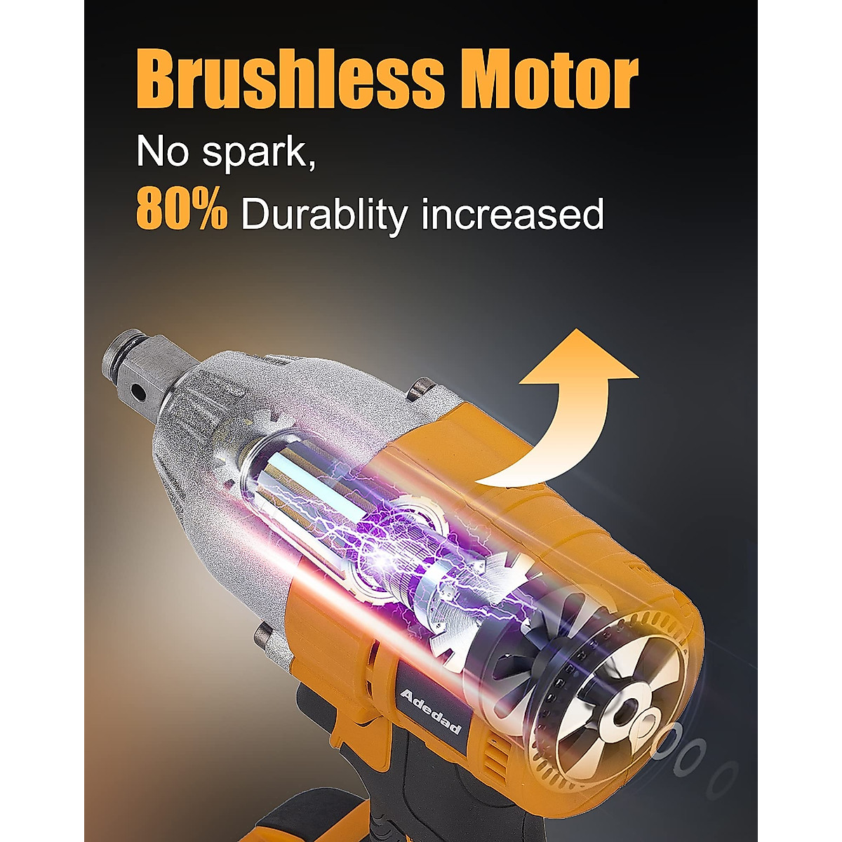 Adedad 20V Brushless 1/2 inch Cordless Impact Wrench with Battery, Fast Charger, LED Light - 240 ft-lbs Torque 3000 RPM