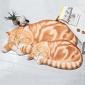 Anntool Cute Sleeping Cat Shaped Area Rug, Microfiber Absorbent Floor Mat for Bedroom Kitchen Living Room, 3D Kitten Carpet Hallway Porch Entrance Doormat Children's 16 x 30 Inch Tabby B