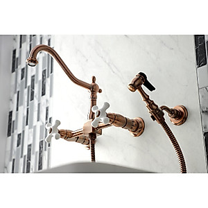 Kingston Brass KS1248PXBS Heritage Wall Mount Bridge Kitchen Faucet Sprayer, Antique Brass