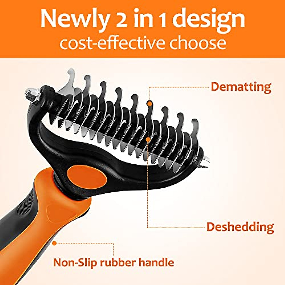 Undercoat rake for Dogs，Dog Deshedding Brush for Large Dogs，2 in 1 Dematting Comb & deShedding Tool for Long Hair Cats，Pet Hair Grooming Brush, Clear mats and tangles, Reduces Shedding by 95%…