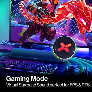 OXS Thunder Lite PC Gaming Soundbar, Sound Bars for TV with Virtual Surround Sound, 2 Full-Range Drivers, Bass Tube, Compact Design, HDMI/AUX/Optical Compatible, Bluetooth 5.0 Wireless Connection