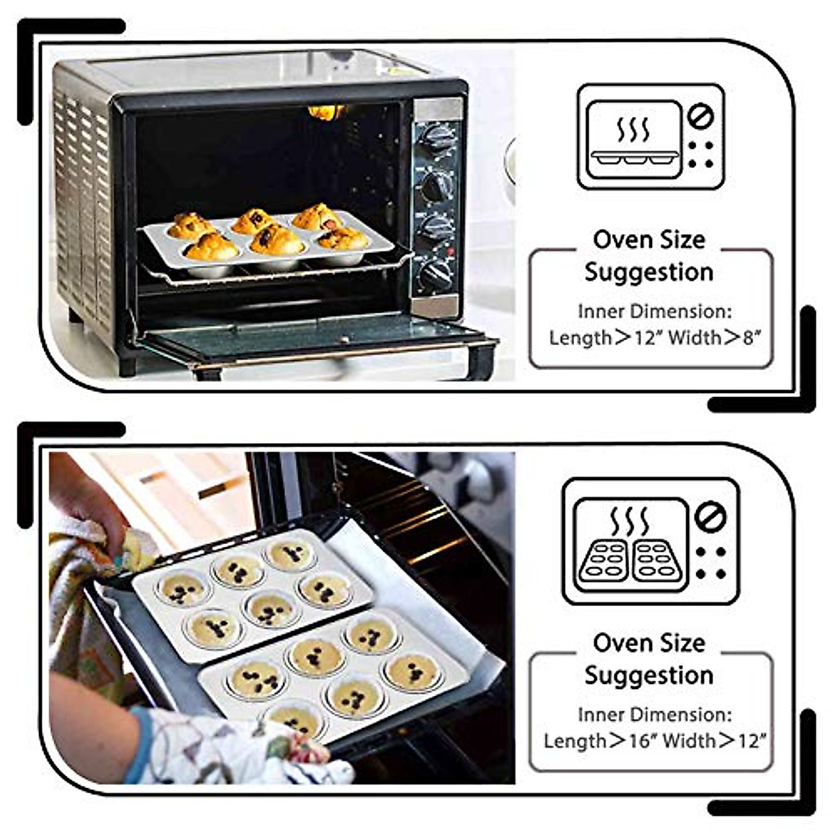 TeamFar Muffin Pans for Baking, Cupcake Pan Tray Set for Making Cakes Cornbread Quiche and More, Healthy & Non Toxic, Oven & Dishwasher Safe - Set of 2