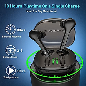 Wireless Earbuds Bluetooth Headphones with Wireless Charging Case and LED Power Display 35Hr Playtime Bass Stereo Sound Earphones Sweatproof Touch Control Built in Mic Headset for Sport Workout Office
