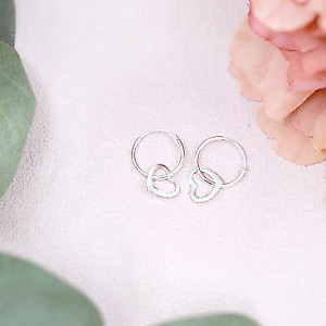 AeraVida Dainty Romantic Love Heart .925 Sterling Silver Hoop Dangle Earrings | Tiny Heart Dangle Earrings for Women | Sterling Silver Heart Earrings