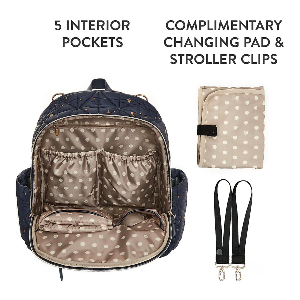 TWELVElittle Companion Diaperbag Backpack 3.0 *NEW* - Includes Changing Pad & Stroller Clips. Insulated Pockets, Machine Washable, Midnight