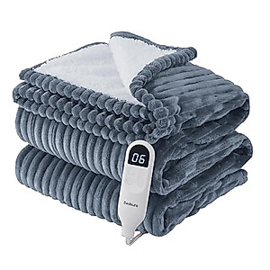 Bedsure Heated Blanket Electric Twin XL Size - Soft Ribbed Flannel, Fast Heating Electric Blanket with 6 Heating Levels & 10 Time Settings, 8 Hours Auto-Off (60x80 inches, Grey)