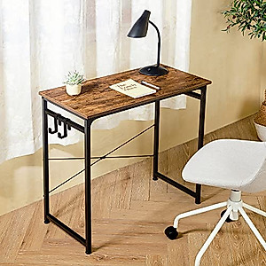 TEAMIX Small Desk 32inch Study Writing Home Office Desk Vanity Table Mini Laptop Desk with Hooks 3D Printer Stand Kitchen Shelf(Brown, 32x16x30 inch)…
