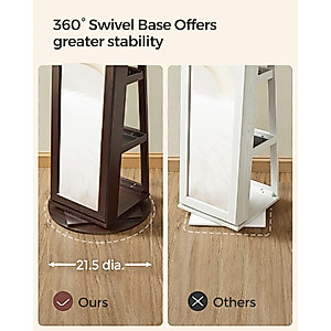 SONGMICS 360° Swivel Jewelry Cabinet, Lockable Jewelry Organizer with Full-Length Mirror, Rear Storage Shelves, Interior Mirror, Jewelry Armoire, Gift Idea, Brown UJJC006R01