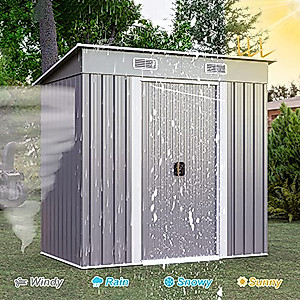 DHHU Outdoor Storage Shed, 6' x 4' Metal Garden Sheds, Metal Tool Sheds, Heavy Duty Storage House with Lockable Doors & Air Vent for Backyard Patio Lawn to Store Bikes, Lawnmowers
