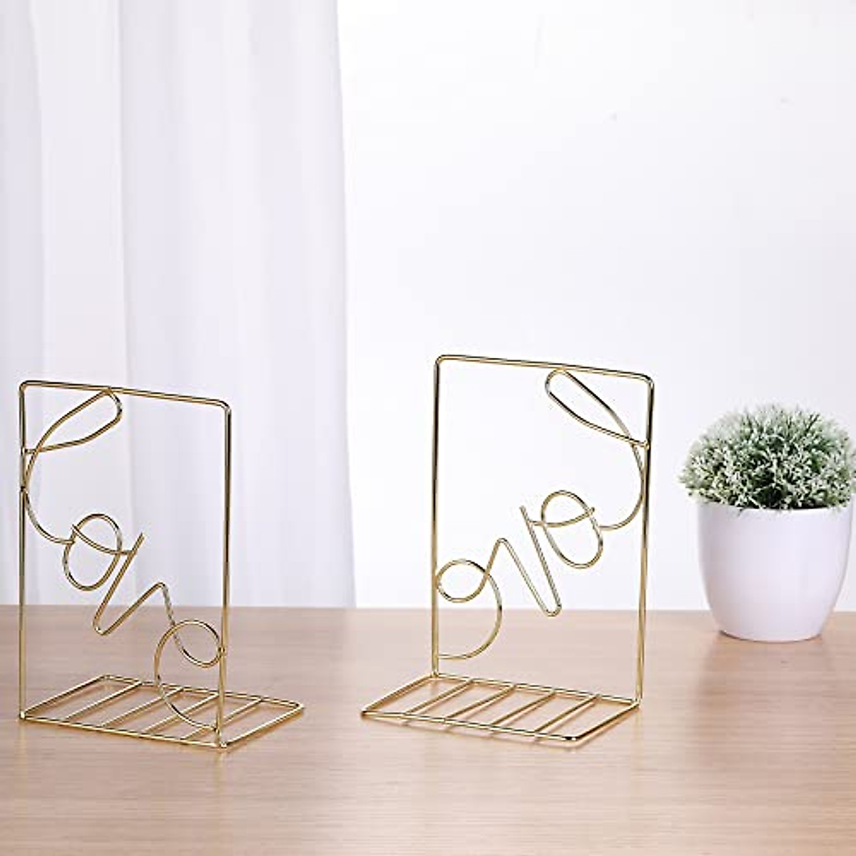 Bookends Gold , Decorative Metal Book Ends Supports for Shelves (1 Pair) (Gold)