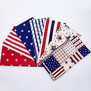 American Flag Cotton Fabric Patchworks: 7pcs Quilting Independence Stripe US Flag Sewing Fabrics Patriotic Decoration for Independence Day 25x25cm
