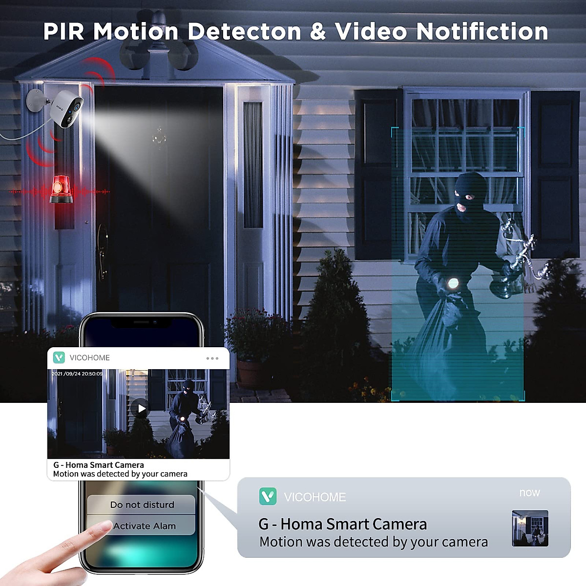 G-Homa Wireless Outdoor Camera with Solar Panel, WiFi Surveillance & Security Camera with Color Night Vision/2-Way Audio/1080P/PIR Motion/Siren/Intelligent AI/Waterproof IP65