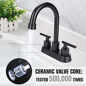 Bathroom Faucets for Sink 3 Hole, GXCROR 4 inch Matte Black Bathroom Sink Faucet, Stainless Steel Lead-Free 2-Handle Centerset Faucet for Bathroom Sink Vanity with Pop-up Drain and 2 Supply Hoses