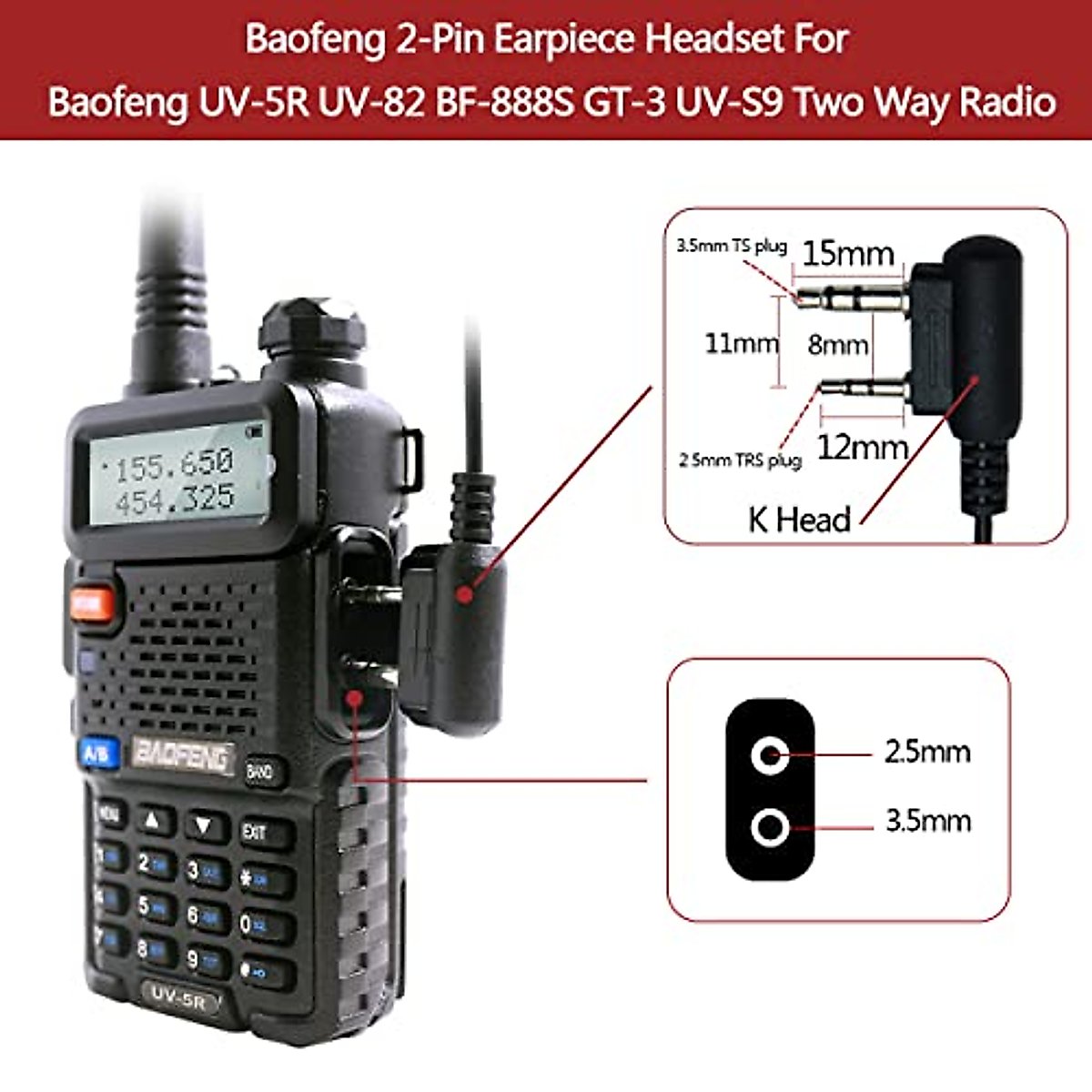 Ham Radio Handheld Baofeng UV-5R Radio UHF VHF Dual Band Two Way Radio Long Range Handheld Walkie Talkies with Extra Li-ion Battery Programming Cable AR771 Antenna Headsets Full Kits-2Pack