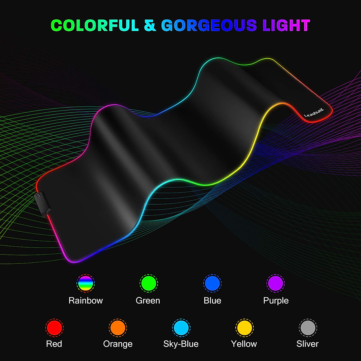 LeadsaiL RGB Gaming Mouse Pad, 15 Light Modes LED Soft Extra Extended Large Mousepad, Non-Slip Rubber Base Computer Keyboard Mouse Mat with Durable Stitched Edges- 31.5 X 12 Inch (RGB Black)