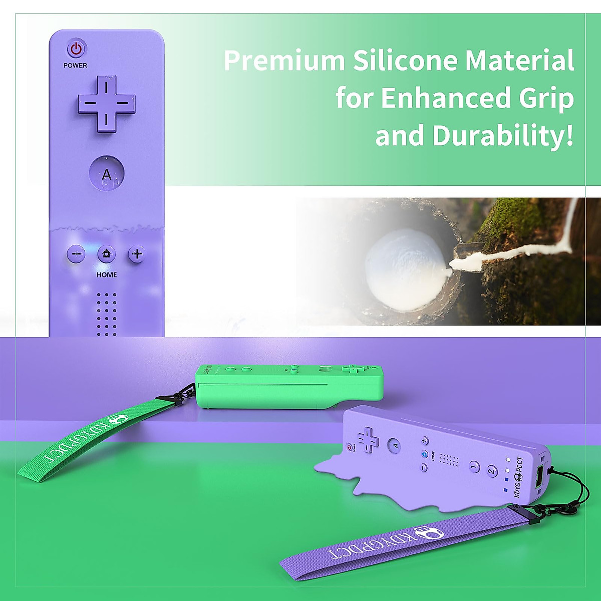 KDYGPDCT Wii Controller 2 Pack,Wii Remote Controller Black and White 2 Set with Wrist Strap for Nintendo Wii/Wii U Console(Green + Purple)
