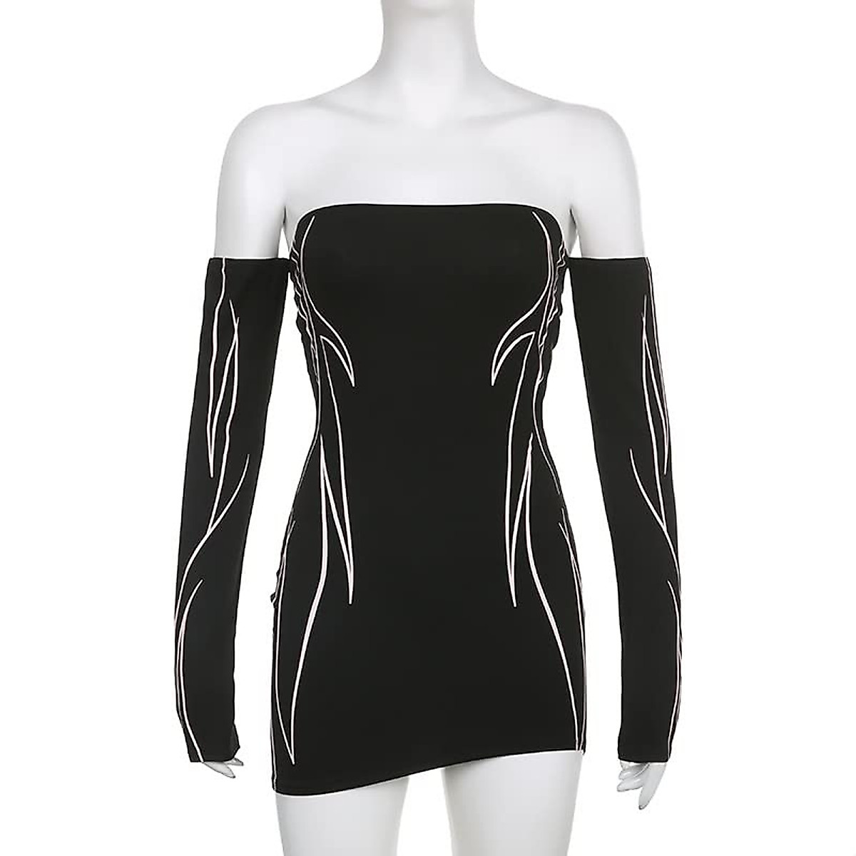 Faretumiya Women Off Shoulder Mini Sweater Dress Knit Bodycon Long Sleeve Off Shoulder Short Dress Y2k Ribbed Pullover Tunic Dress（Sexy Black，Small）