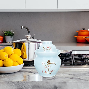 Luxshiny Pickle Jar Ceramic Chinese Pickling Jar Small Japanese Crock Kimchi Jar Pickled Cabbage Cylinder Tank Containers for Pickles Kimchi Appetizer Condiment - Blue