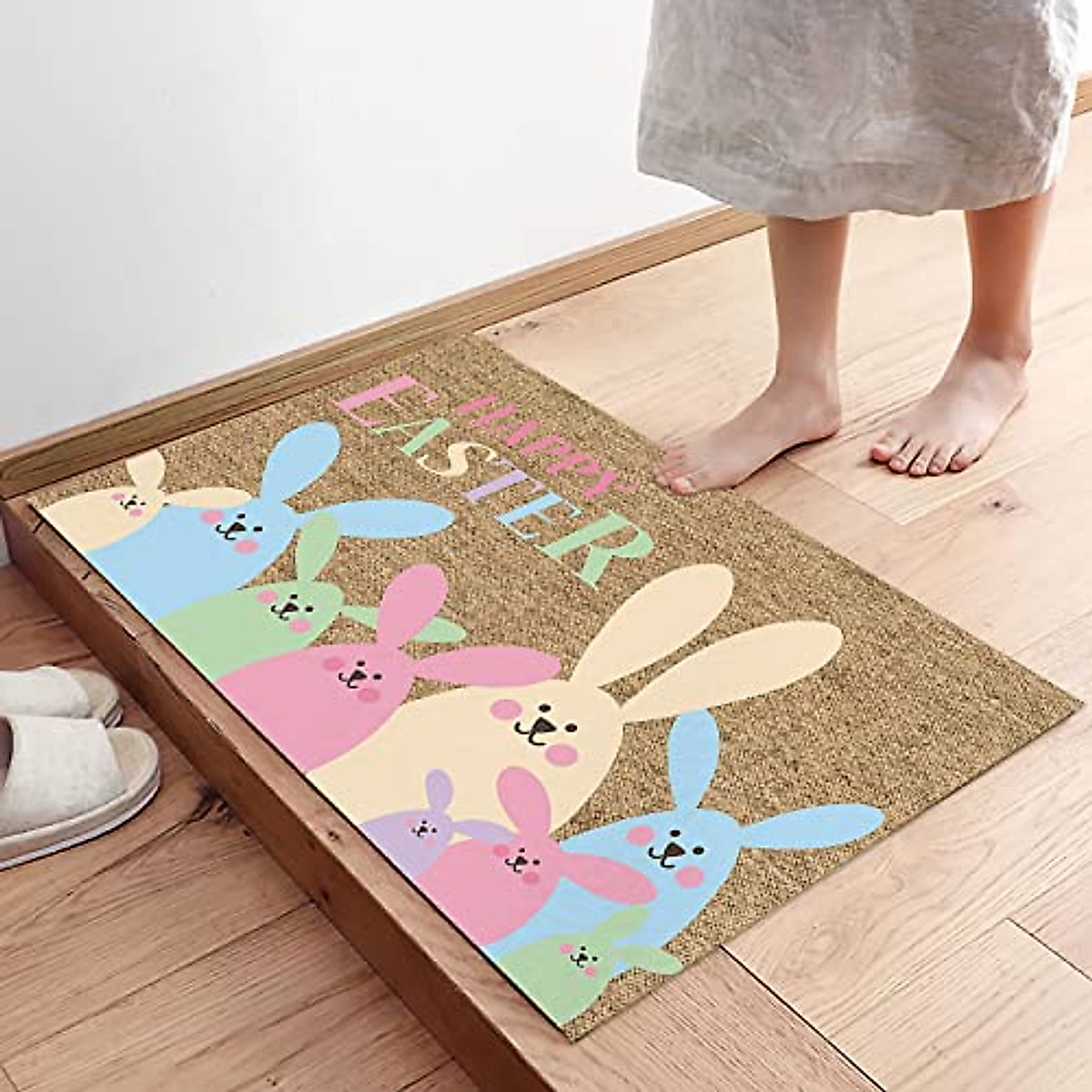 Arts Print Easter Bunny Kitchen Mats Set of 2,Colorful Rabbits Retro Texture Floor Mat,Non-Slip Durable Kitchen Rugs for Kitchen Sink,Laundry Room,15.7x23.6Inch+15.7x47.2Inch
