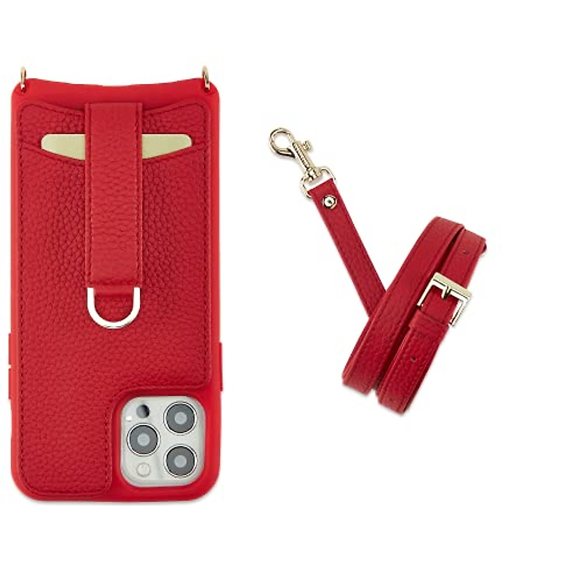 Vaultskin Victoria Crossbody iPhone Leather Wallet Case, Fashionable Bumper for Cards and Cash - Holds up to 8 Cards (iPhone SE (2 & 3 Gen), 6/7 / 8, Red, Leather Strap)