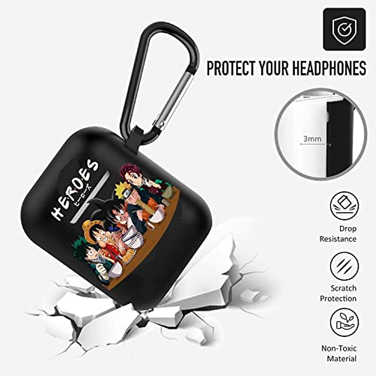 Anime Pattern Compatible with AirPods 2&1 Case, Anime Airpod Case for Boys Girls Teens, Soft Silicone Full Body Protection Shockproof Cover with Keychain