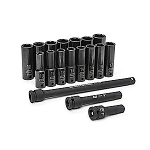 GEARWRENCH 18 Piece 1/2" Drive Deep Metric Impact Socket Set - 89096