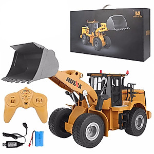 Hitish Remote Control Front Loader 2.4Ghz 9 Channel RC Bulldozer Construction Vehicle Radio Control Tractor Truck Toy with Lights & Sounds for Kids Age 8, 9, 10 and Up Years Old