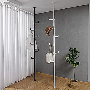 Black Clothing Rack Drying Racks ，Adjustable Laundry Pole Clothes Drying Rack Coat Hanger DIY Floor to Ceiling Tension Rod Storage Organizer for Indoor, Balcony - Black