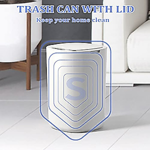 Bathroom Trash Can with Lid, Sapouni 3.2 Gallon Automatic Touchless Infrared Motion Sensor Trash Can Smart Kitchen Trash Can Round Bedroom Garbage Can for Home, Office (3.2 Gal, White)