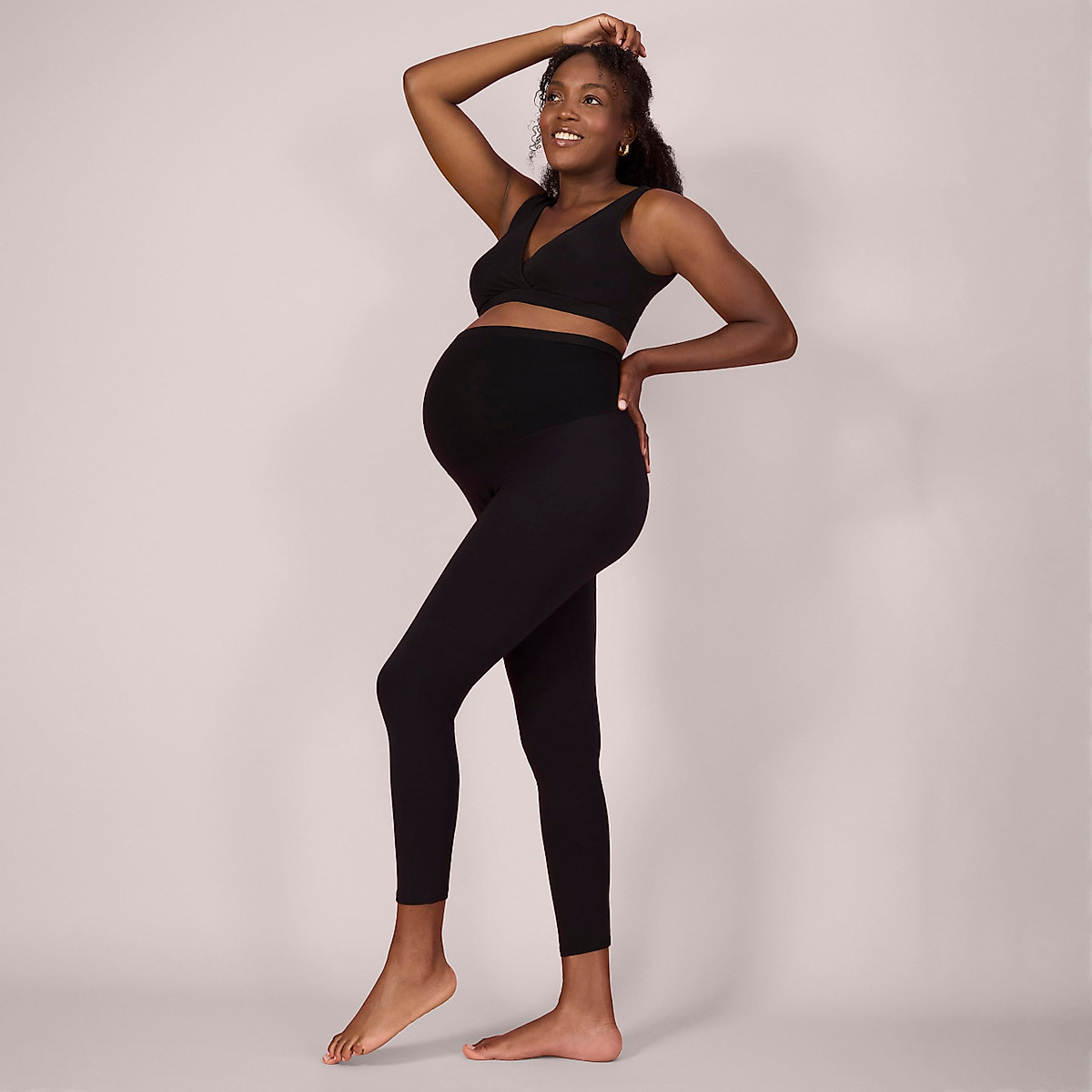 Motherhood Maternity Women's Essential Stretch Full Length Secret Fit Over The Belly Pregnancy Legging, Black/Black 2 Pack, Large
