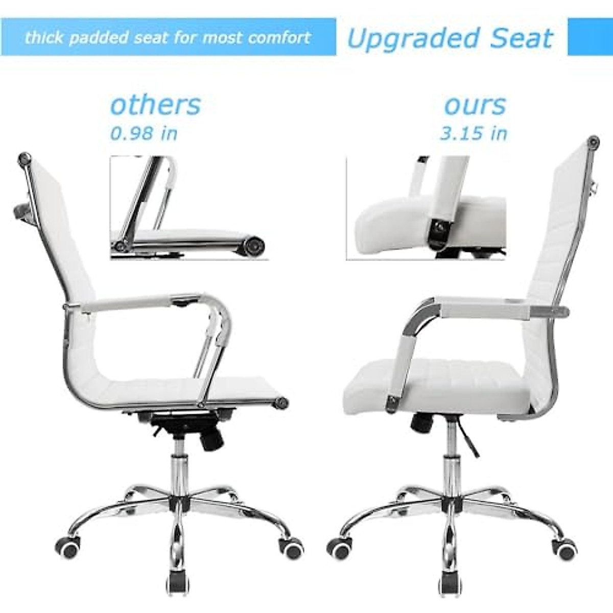 Office Chair,Ergonomic Office Chair Ribbed Office Desk Chair Mid-Back PU Leather Executive Conference Task Chair Adjustable Swivel Chair with Arms Home Office Desk Chair,
