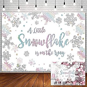AIBIIN 8x6ft Snowflake Baby Shower Backdrop Winter Colorful Silver Snowflake Baby Shower Party Decorations for Girl Wonderland Gradient Glitter Snowflake Baby Shower Background Banner Photoshoot Props