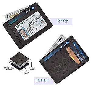 ESTALON Leather Slim Wallet & Credit Card Holder for Men & Women - RFID blocking - Minimalist Design - ID Window - Front Pocket Wallet