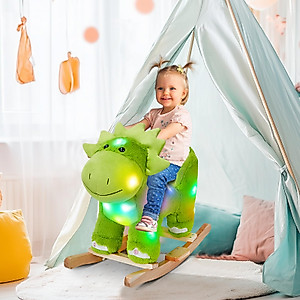 Glow Guards Magical Musical Rocking Horse Set - Glowing Rainbow Plush Toy Chair for Toddlers & Kids, Wooden Ride-On Toy Rocking Horse for Ages 2-6yyearsears(Horse)