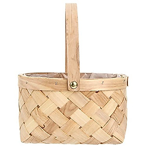 MAGICLULU Little Red Riding Hood Basket 1pc Natural Woven Wood Storage Basket with Handle Handwoven Bamboo Carrying Basket Wooden Woven Storage Basket for Home Storage (Medium) Storage Container