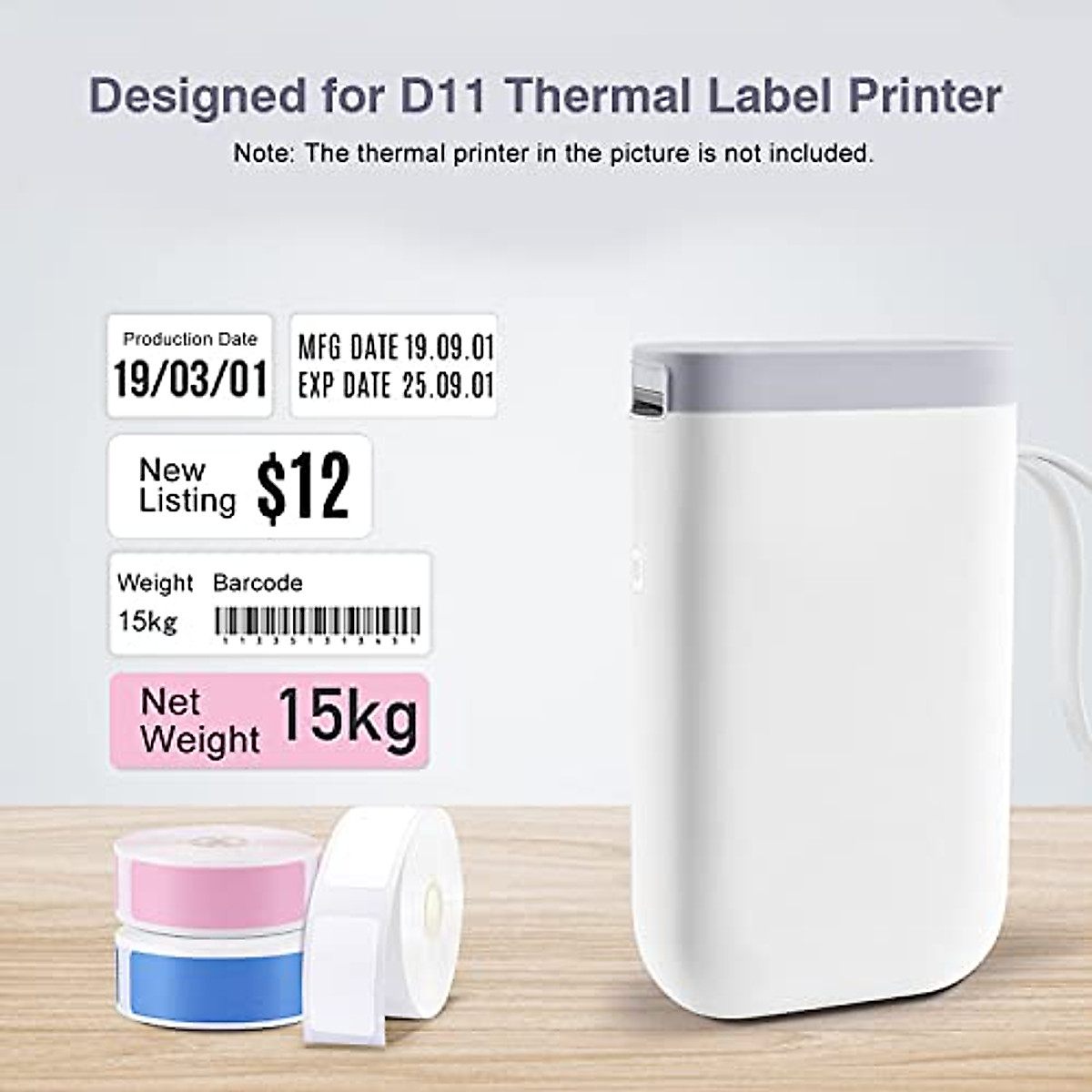 mewmewcat Thermal Printing Label Paper,Thermal Printing Label Paper Barcode Price Size Name Blank Labels Waterproof Tear Resistant 14 * 40mm 160pcs/roll for Home Organizer Supermarket Store Catering