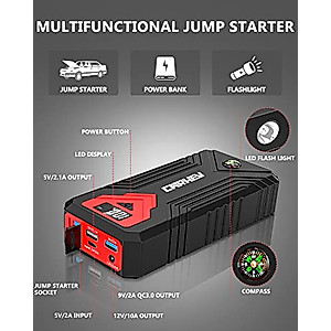 CARHEV 3000A Jump Starter, 24000mAh Car Battery Jump Starter (up to 8.0L Gas and 8.0L Diesel Engine) Battery Jumper Starter Portable, 12V Car Jumper Starter Portable with LED Light and USB QC 3.0